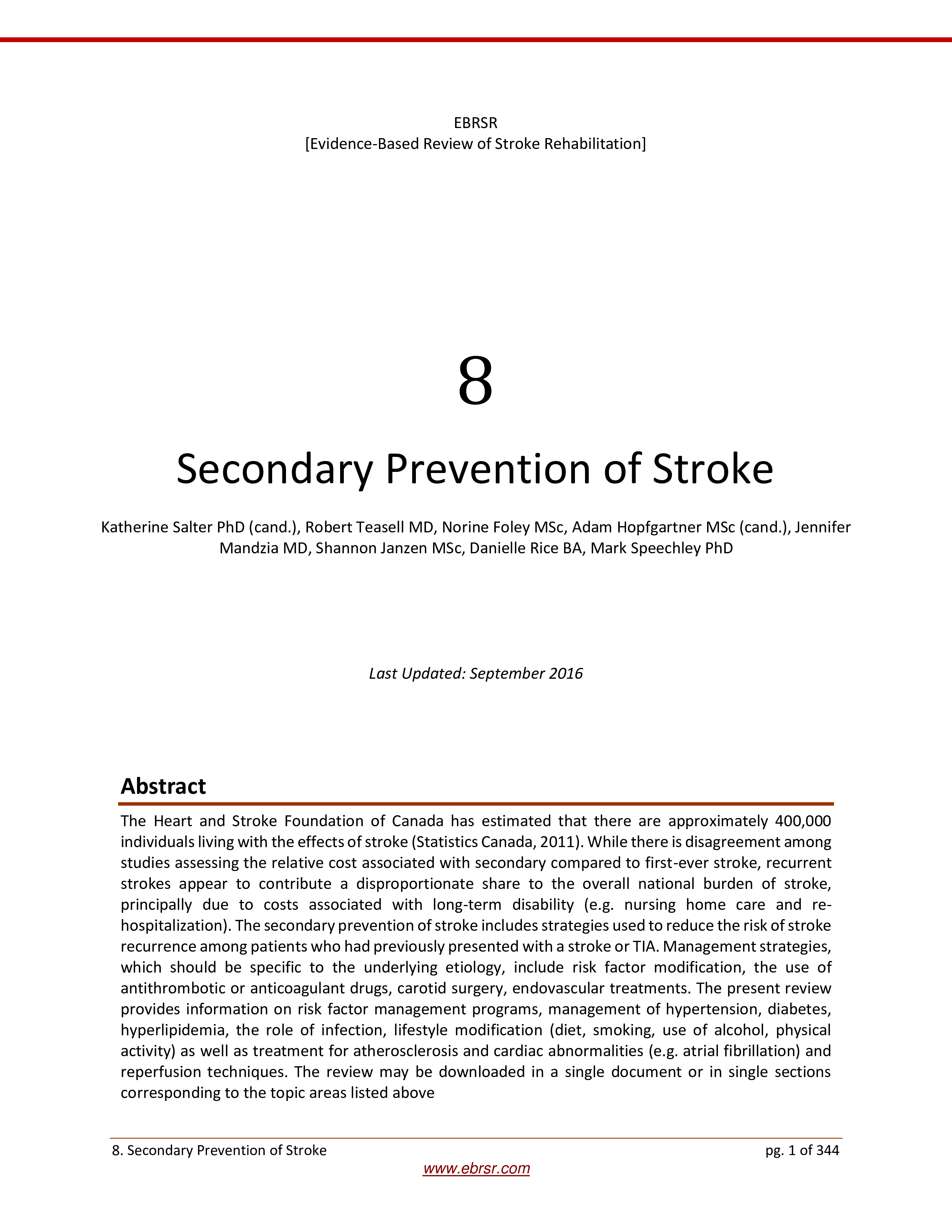 Secondary Prevention of Stroke | EBRSR - Evidence-Based Review of ... Secondary Prevention of Stroke | EBRSR - Evidence-Based Review of ...